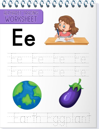 Letter e lowercase tracing practice worksheet Vector Image