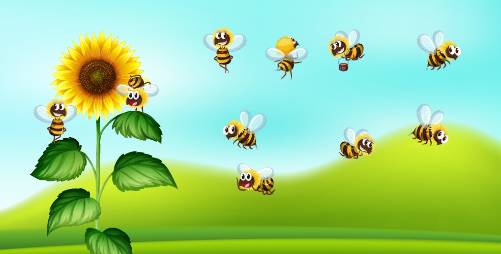 Diagram showing pollination with flower and bee Vector Image