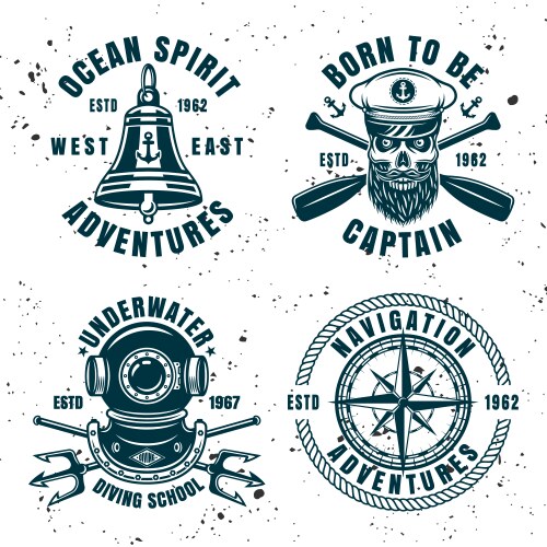 Maritime thematic set of nine emblems Royalty Free Vector
