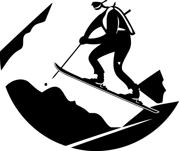 Skiing in the mountains flat style Royalty Free Vector Image