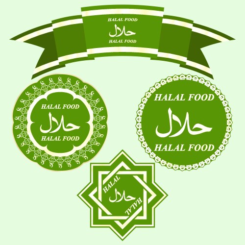 Islamic halal meal gold certified signs Royalty Free Vector
