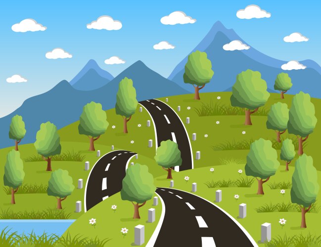 Spring or summer cartoon landscape Royalty Free Vector Image