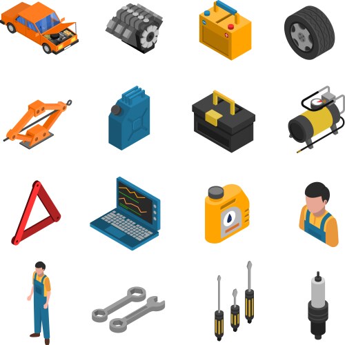 Computer parts isometric set isolated on white Vector Image