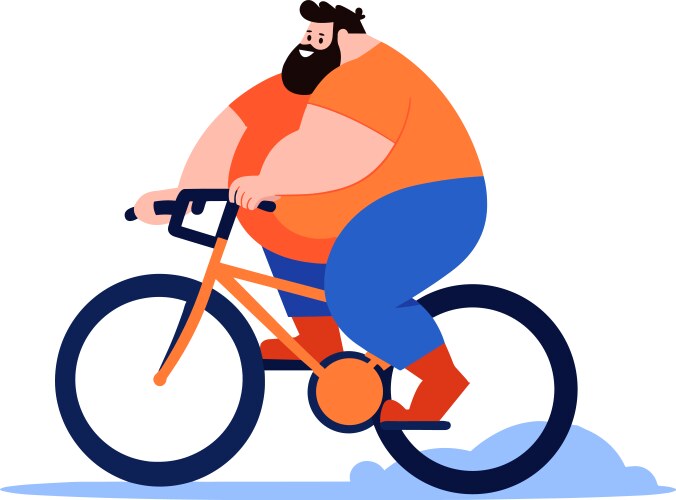 Fat guy riding the bicycle flat style isolated Vector Image