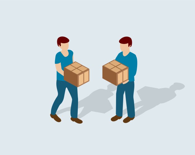 Loader worker in supermarket with boxes Royalty Free Vector