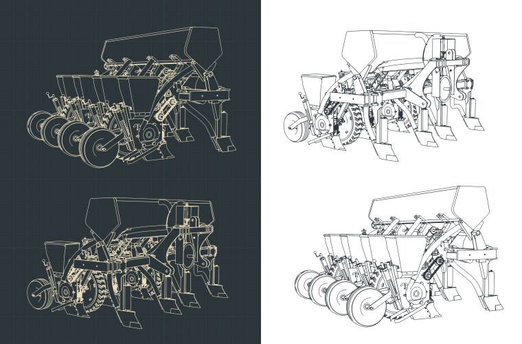 Seed planter isometric blueprints Royalty Free Vector Image