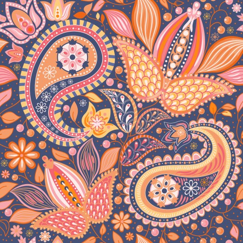 Ethnic seamless pattern with yellow buta motifs Vector Image