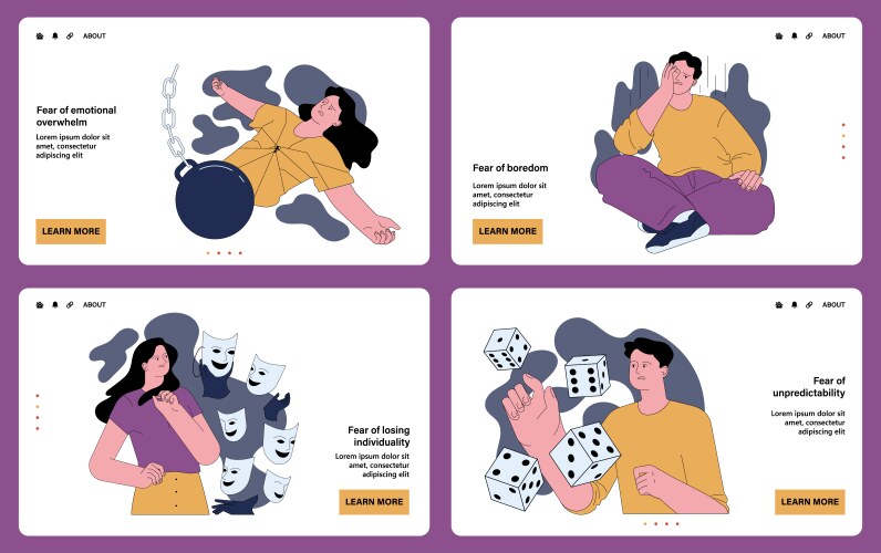 Human fears set scared characters confronting Vector Image