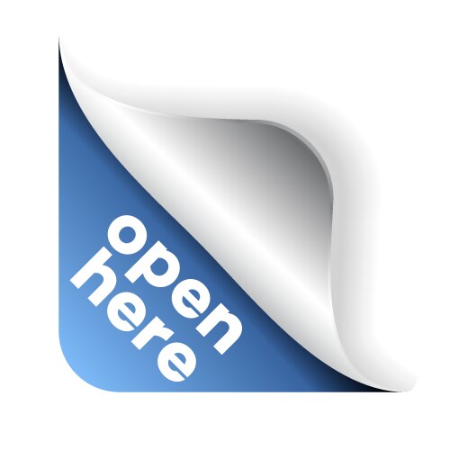 Open here sticker design realistic style Vector Image