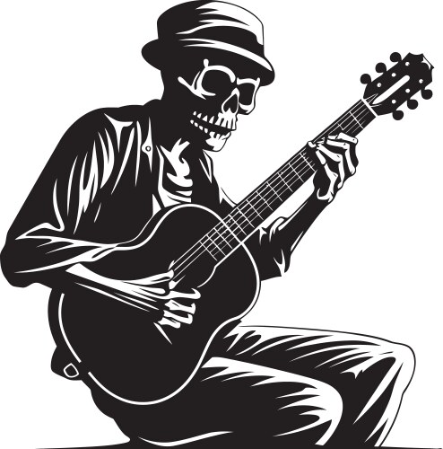 Skeletal serenade guitar playing skeleton design Vector Image