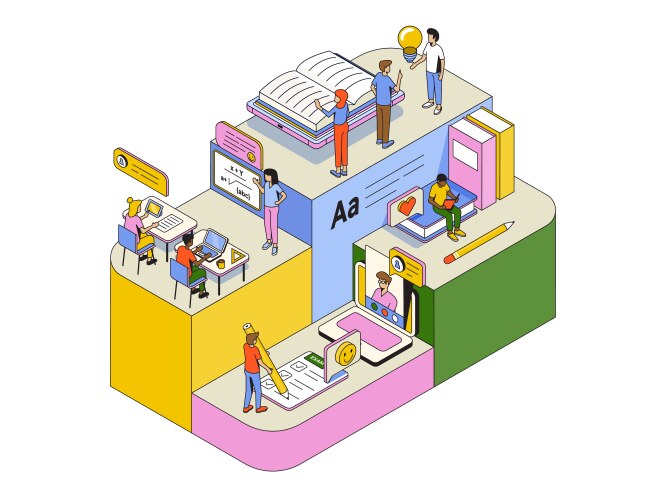 University students isometric composition Vector Image