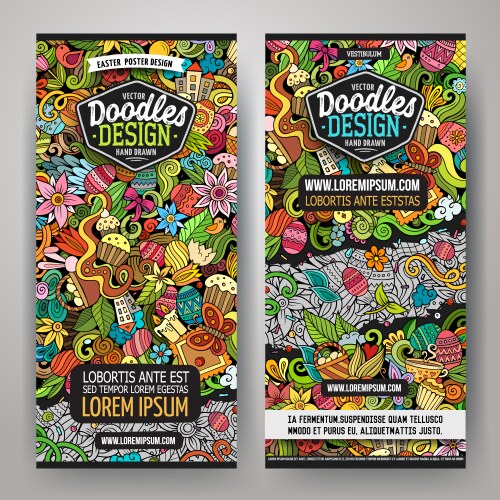 Cartoon cute doodles marine horizontal banners set