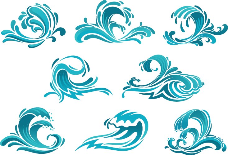 Wave emblems ocean water abstract isolated Vector Image
