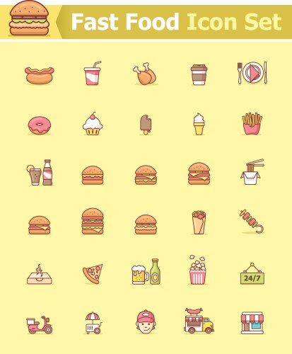 Fast food icon set Royalty Free Vector Image - VectorStock