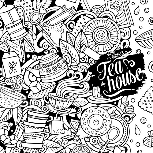 Cartoon hand-drawn doodles of cafe coffee shop Vector Image