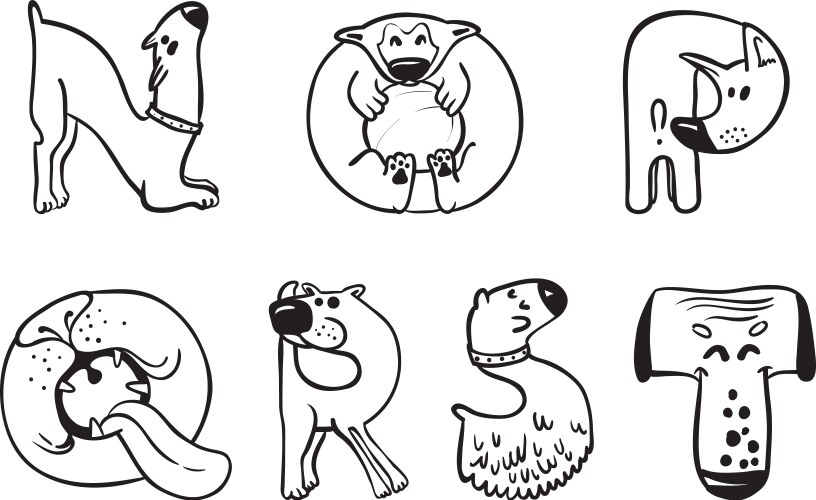 Cute Doodle Alphabet Dogs Royalty Free Vector Image