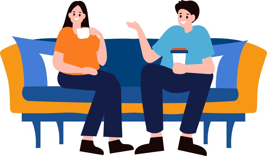 People sitting and talking on the couch Royalty Free Vector