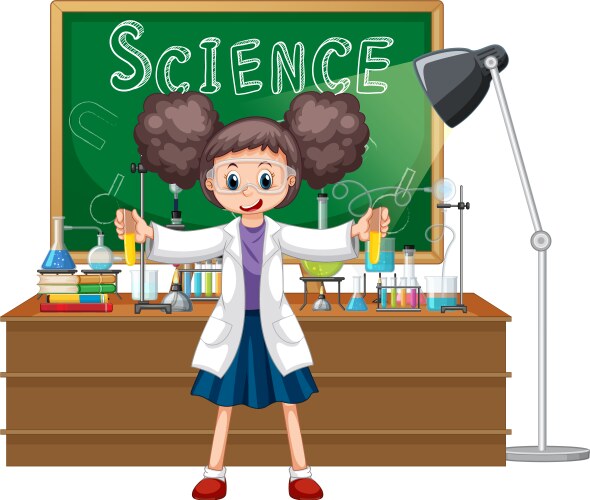 Classroom scene with girl and lab equipments Vector Image