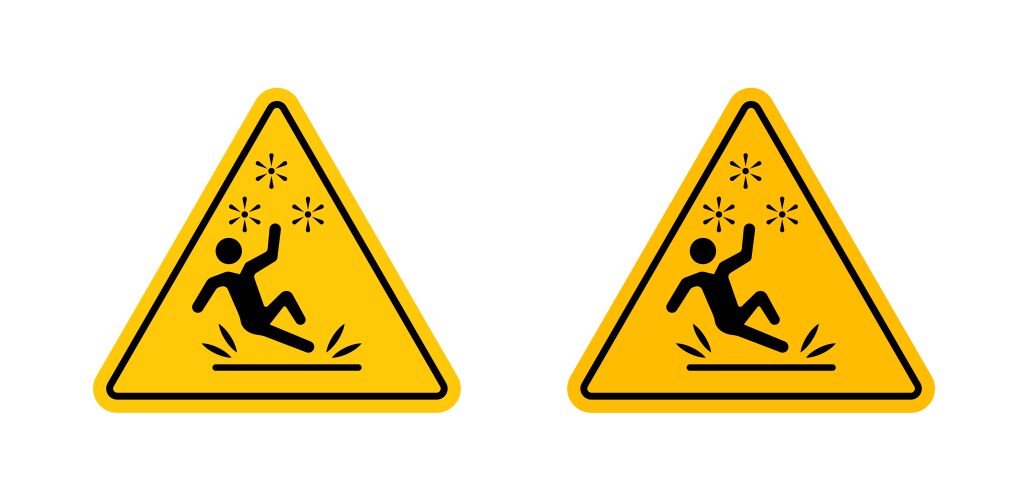 Slippery ice sign icon set caution Royalty Free Vector Image