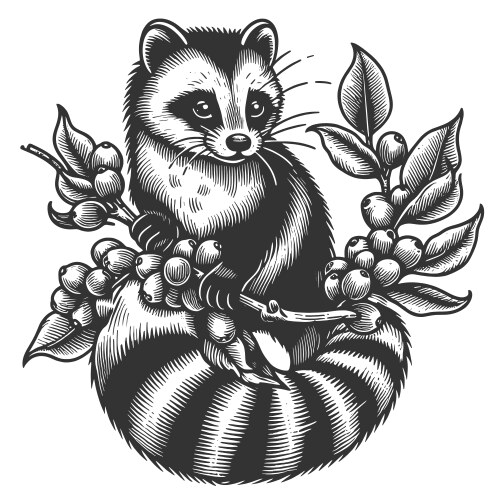 Musang asian palm civet coffee tree branch Vector Image