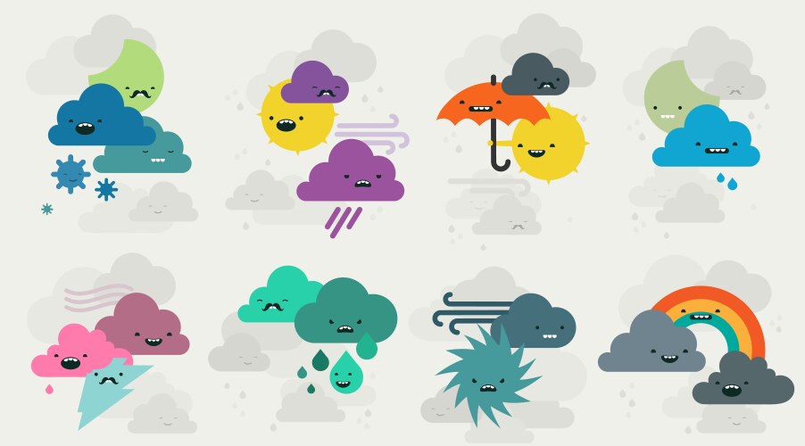 Clouds weather sticker with smiling face cute Vector Image