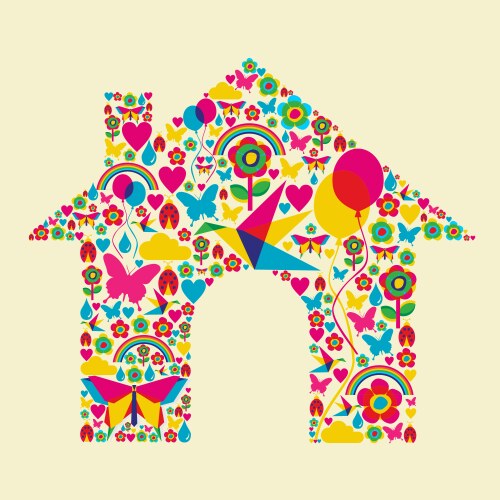 Rustic stone house spring landscape Royalty Free Vector