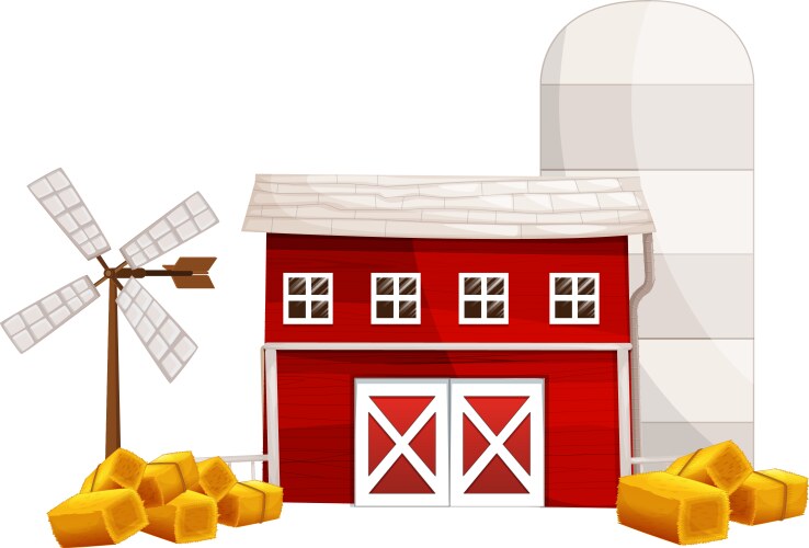 Cartoon red barn with fence Royalty Free Vector Image