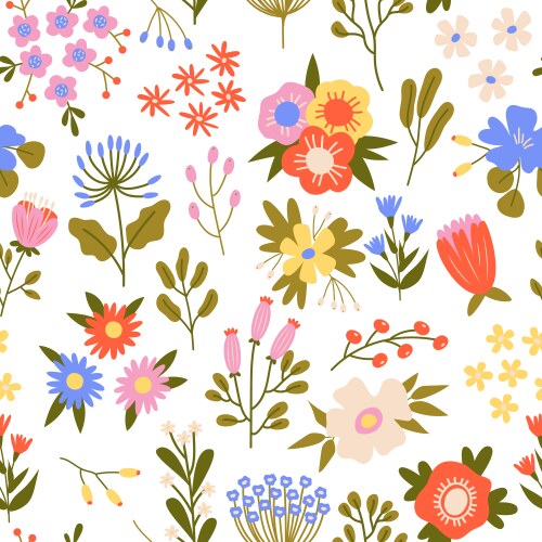 Blooming spring flowers pattern seamless Vector Image