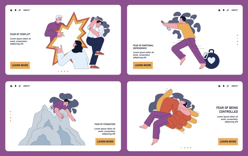 Human fears set scared characters confronting Vector Image