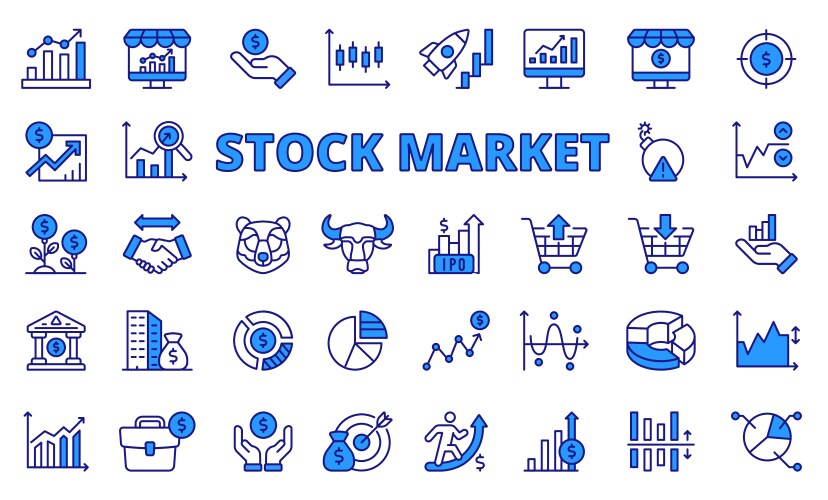Stock market icons in line design business Vector Image