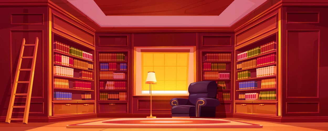Ancient room with bookcase Royalty Free Vector Image