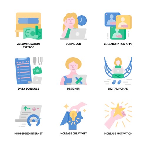 Workation icons set Royalty Free Vector Image - VectorStock