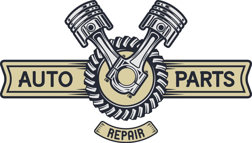 Auto parts hand drawn emblem Royalty Free Vector Image