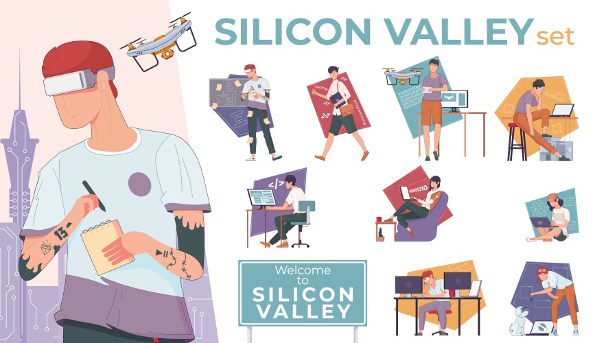 Silicon valley collage composition Royalty Free Vector Image