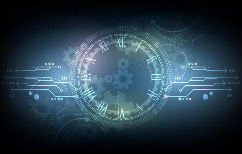 Analog technology clock blue background Royalty Free Vector