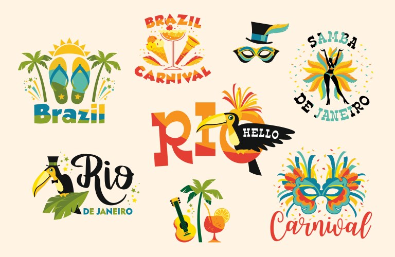 Brazilian carnival big set of emblems Royalty Free Vector