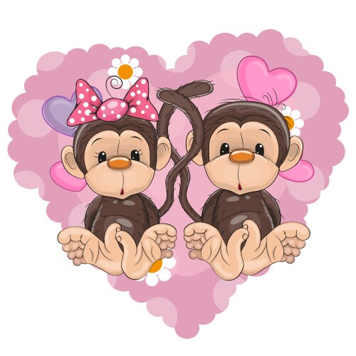 Two happy monkey on boat bed Royalty Free Vector Image