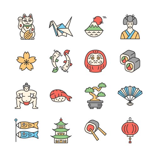 Set of japan related icons Royalty Free Vector Image
