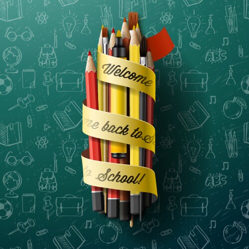Welcome back to school background with red apple Vector Image