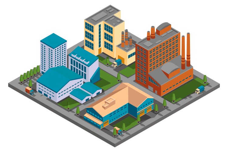 Warehouse outside view isometric Royalty Free Vector Image