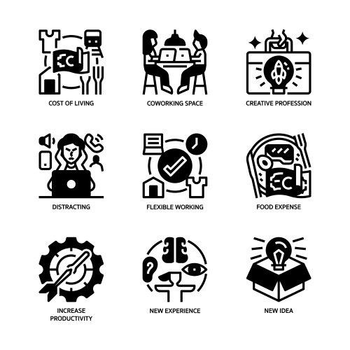 Workation icons set Royalty Free Vector Image - VectorStock