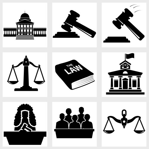 Justice set of icons lawyer advocate law symbol Vector Image