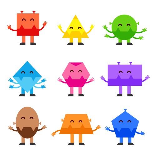 Cute little cartoon kids with basic shapes heart Vector Image