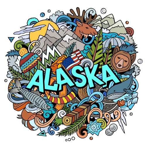 Alaska hand drawn cartoon doodle Royalty Free Vector Image