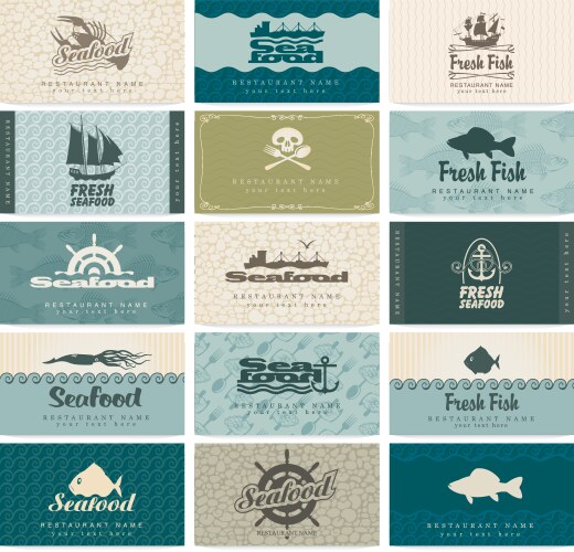 Fish seafood packaging label design Royalty Free Vector