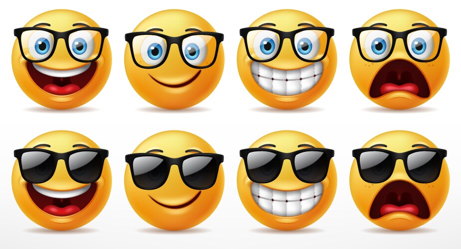 Smiling faces emoticon character set facial Vector Image