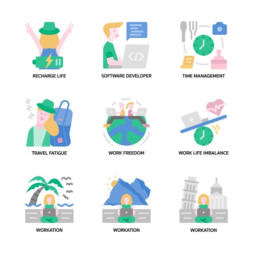 Workation icons set Royalty Free Vector Image - VectorStock