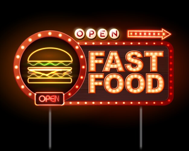 Cheeseburger neon sign poster Royalty Free Vector Image