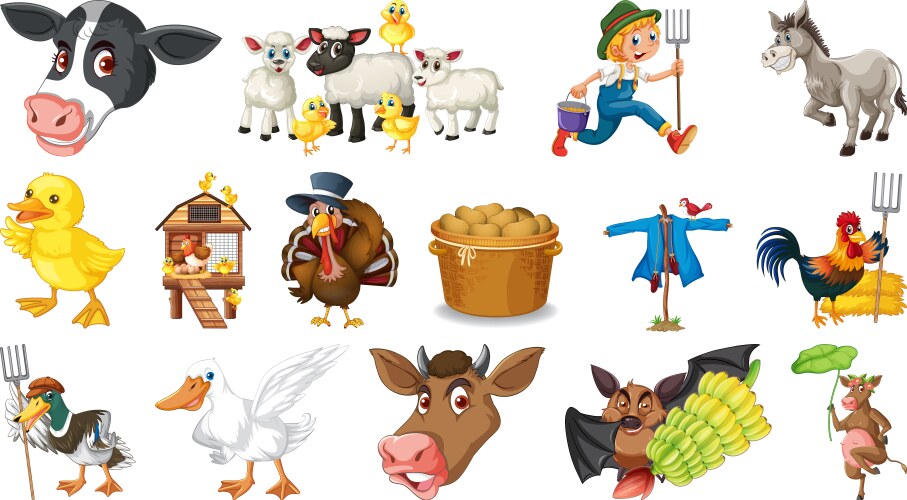 Farm animal collection set Royalty Free Vector Image