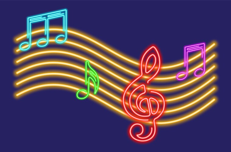 Neon glowing colorful music notes Royalty Free Vector Image
